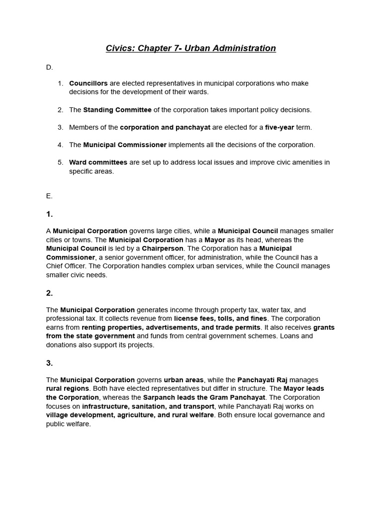 Civics - Chapter 7 - Urban Administration | PDF
