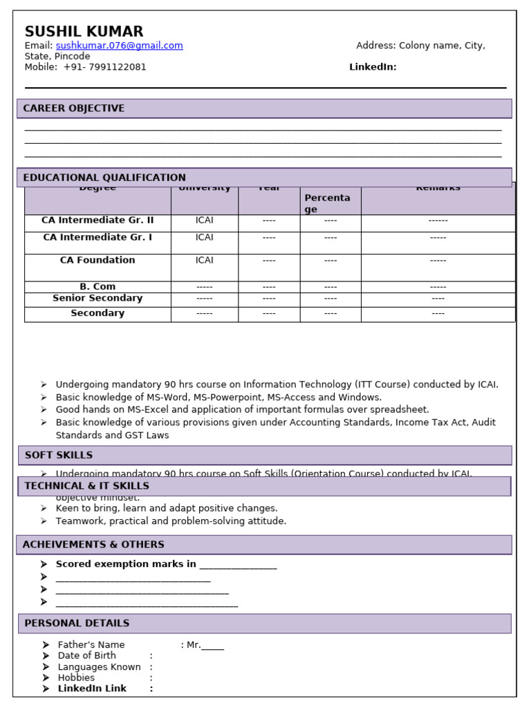 Resume - Articleship Format | PDF