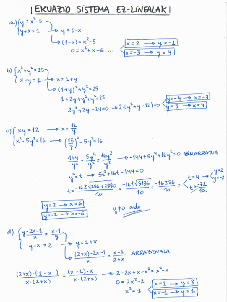 EKUAZIO SISTEMA EZ-LINEALAK_ebatzita | PDF