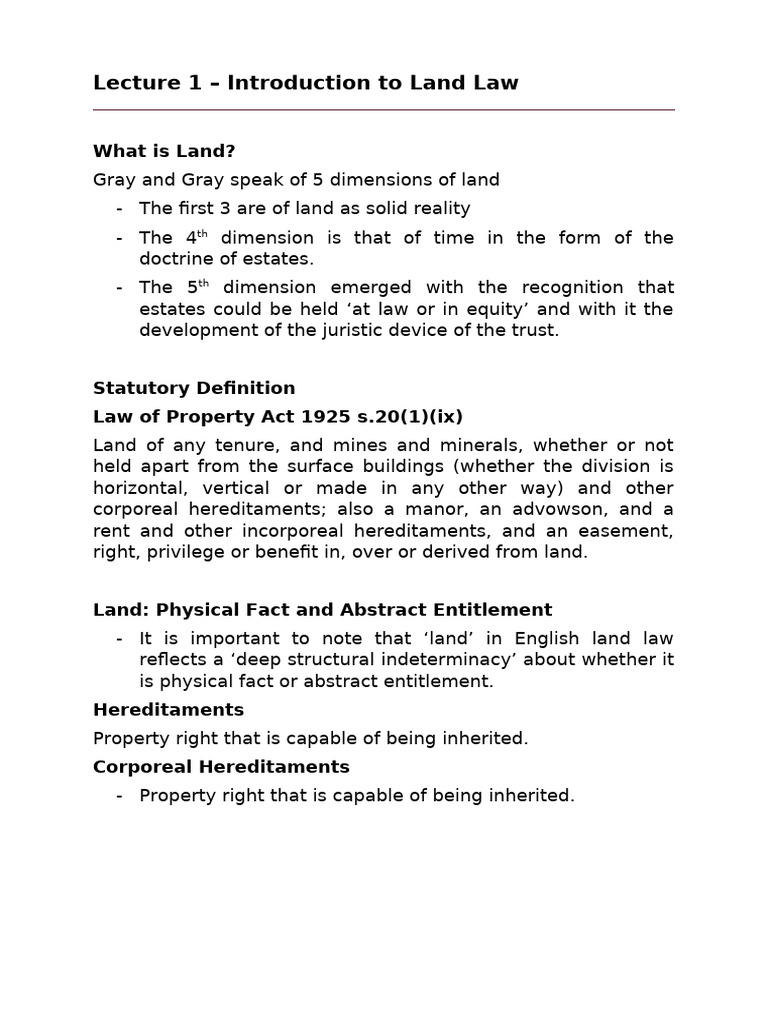 Introduction to Land Law Concepts | PDF | Equity (Law) | Legal Remedy