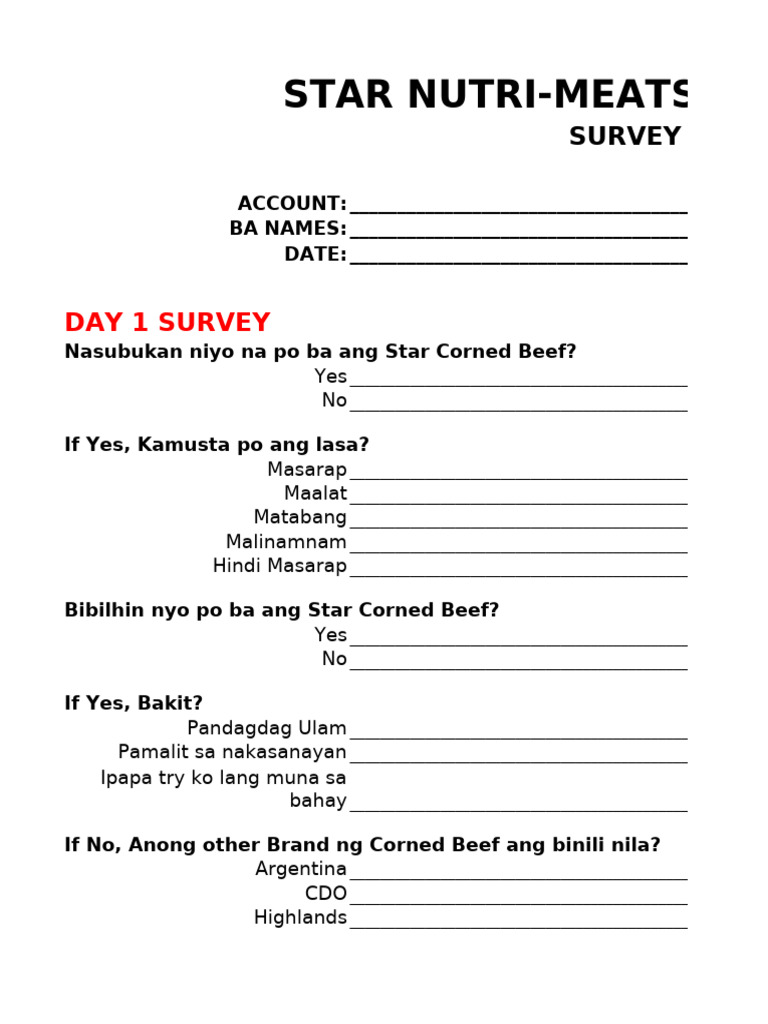 Star Nutri Meats LSF New Survey Form | PDF