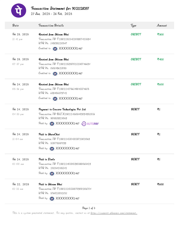 PhonePe Statement Jan2025 Feb2025 | PDF