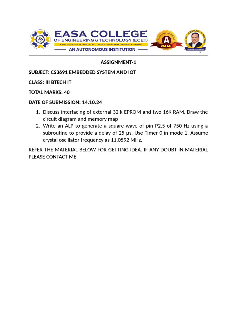 Embedded Systems Assignment: EPROM & ALP | PDF
