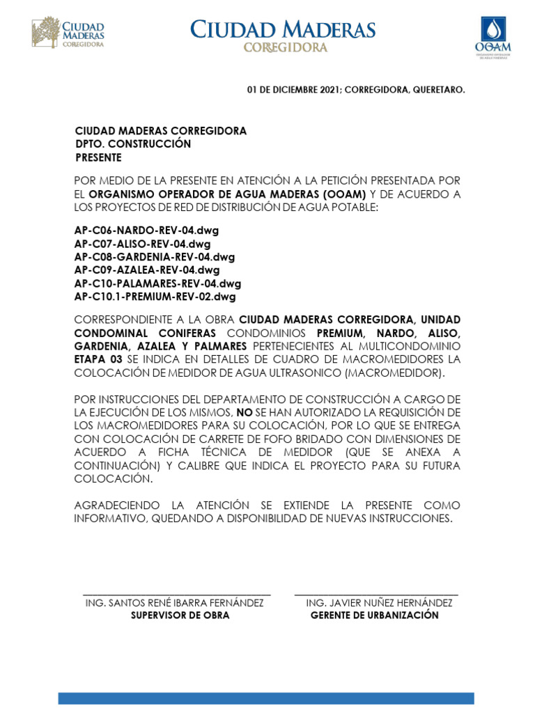 Carta Informativa Macromedidores Etp 03 CMC | PDF