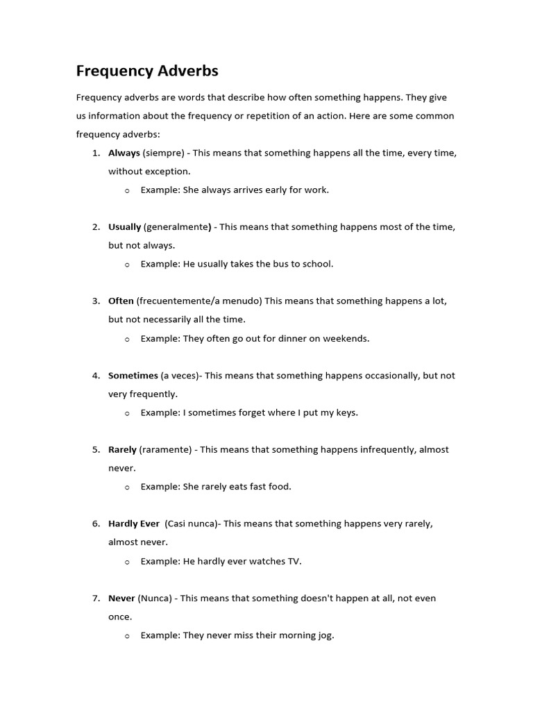 Frequency Adverbs | PDF