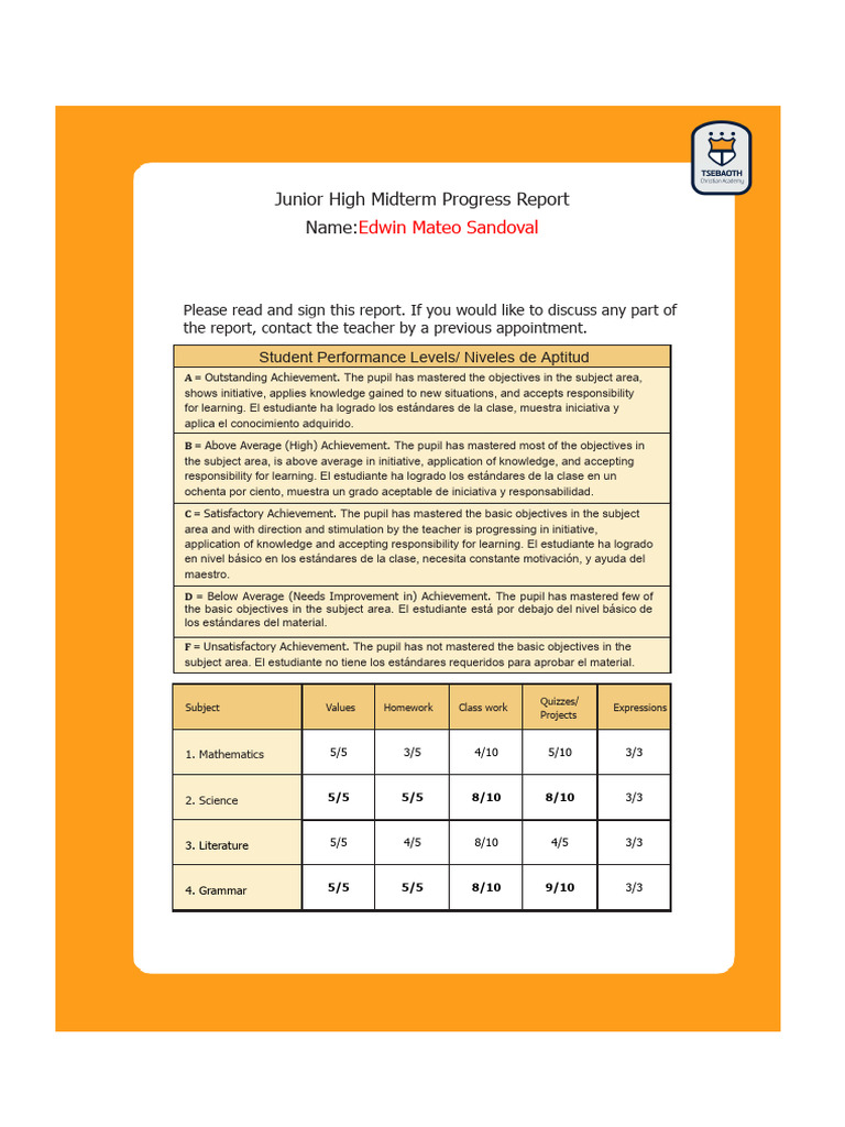 Junior High Midterm Progress Report | PDF | Learning | Cognitive Psychology
