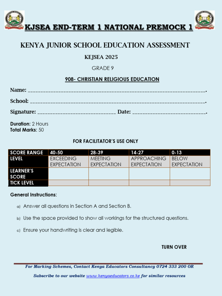 Grade 9 CRE Exam Questions Term 3 | PDF | Baptism | Abrahamic Religions