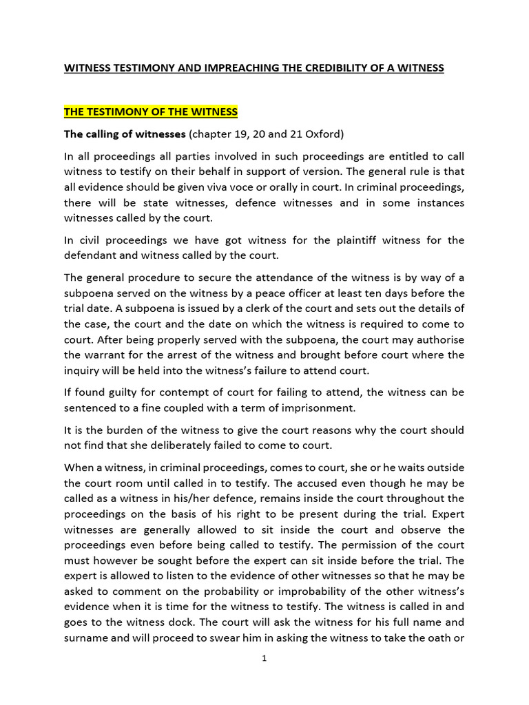 Impeaching Witness Credibility in Court | PDF | Witness | Witness ...