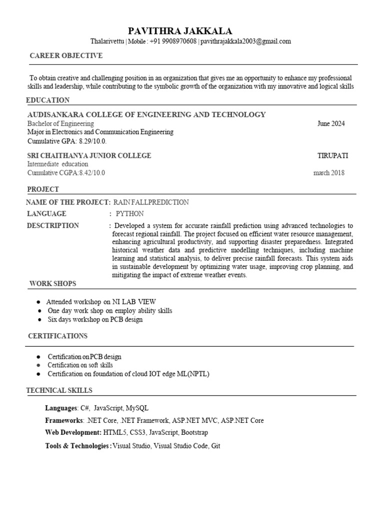 Pavithra Jakkala's Engineering Profile | PDF | Engineering | Cognition
