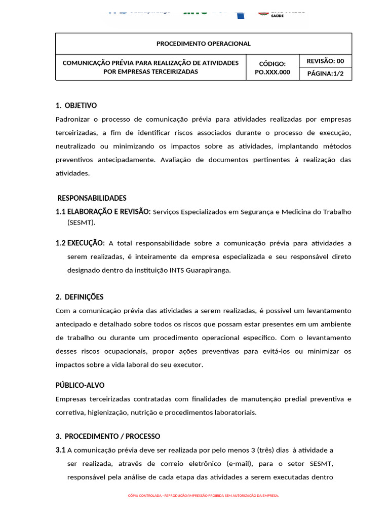 Modelo Procedimento Operacional (Po) | PDF