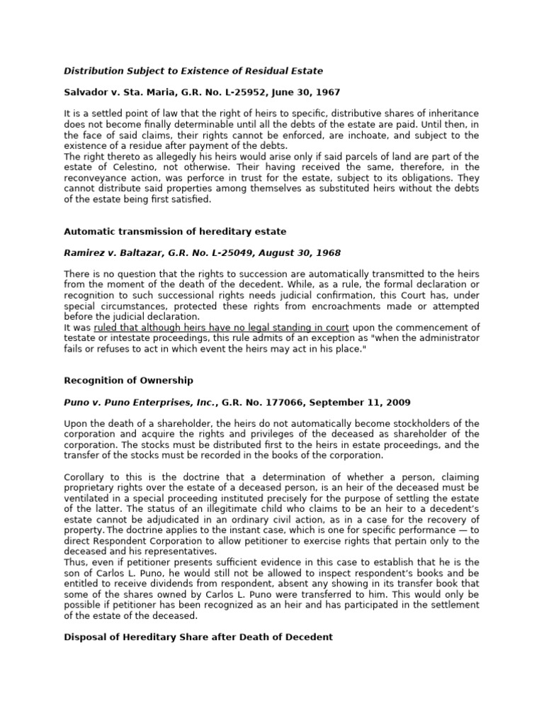 Distribution Subject To Existence of Residual Estate | PDF ...