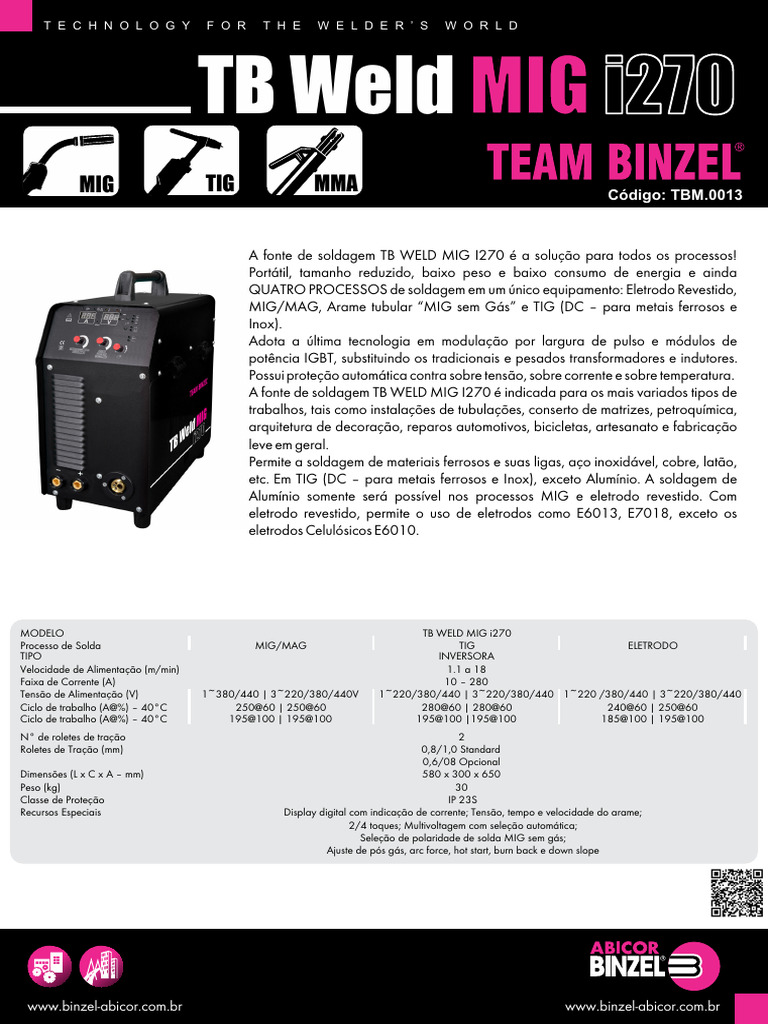 TBM 0013 Folheto TB Weld MIG I270 Rev00 | PDF | Eletricidade | Engenharia Mecânica