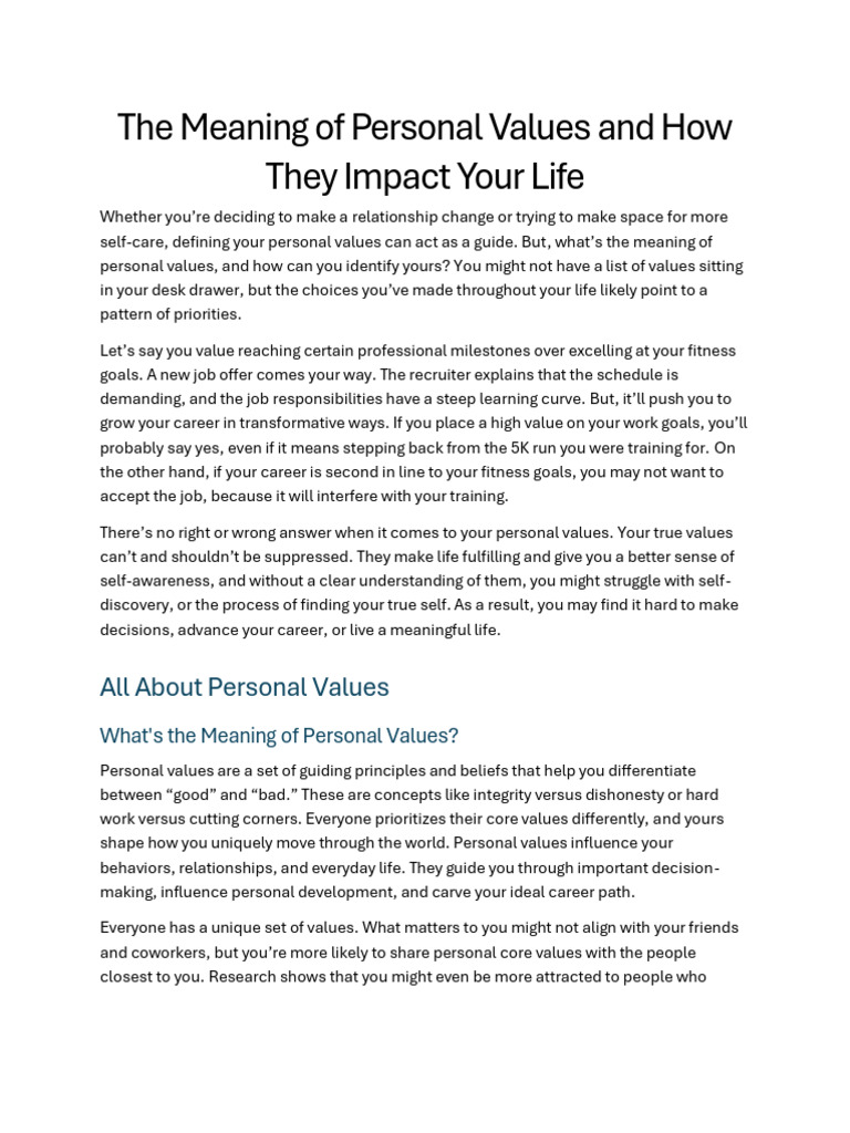 Understanding Personal Values and Impact | PDF | Leadership | Goal