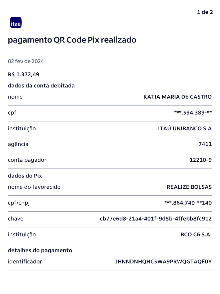 Pagamento Pix de R$ 1.372,49 Realizado | PDF