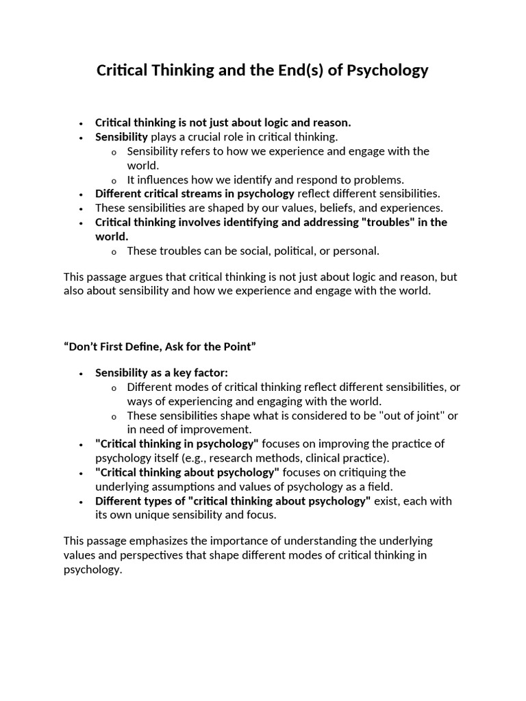 Critical Thinking and The End's of Psychology | PDF | Critical Thinking ...