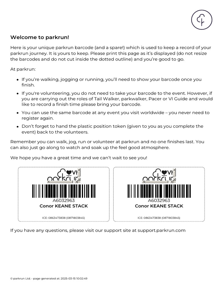 Your Unique Parkrun Barcode Guide | PDF