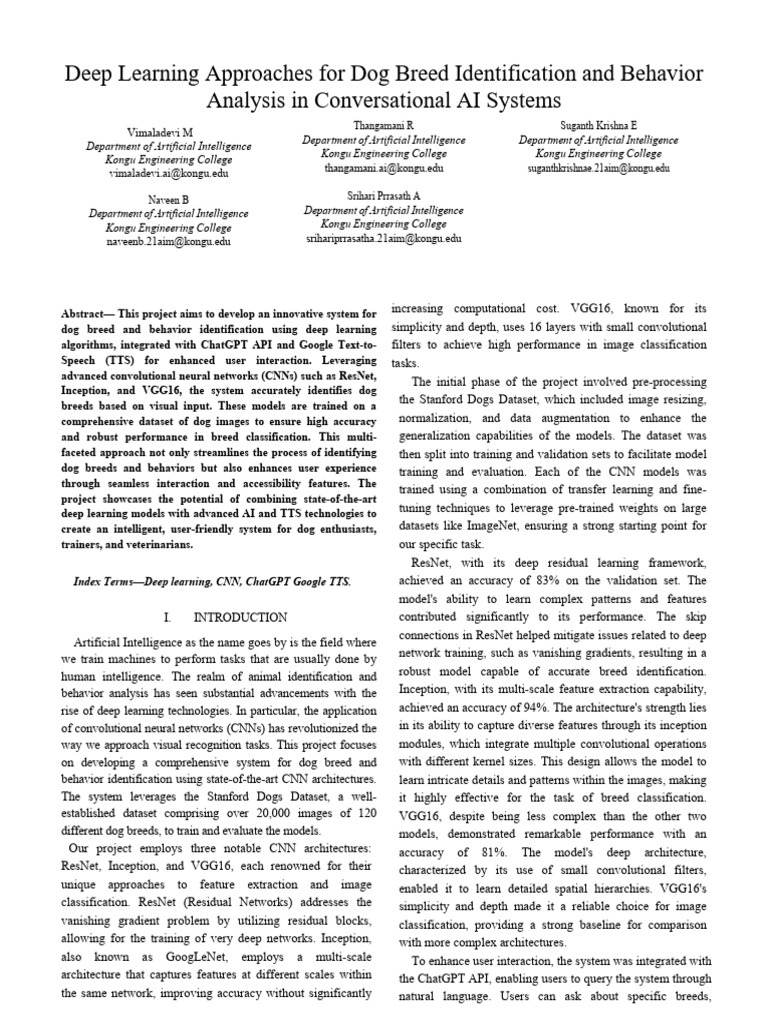 Deep Learning Approaches For Dog Breed Identification and Behavior ...