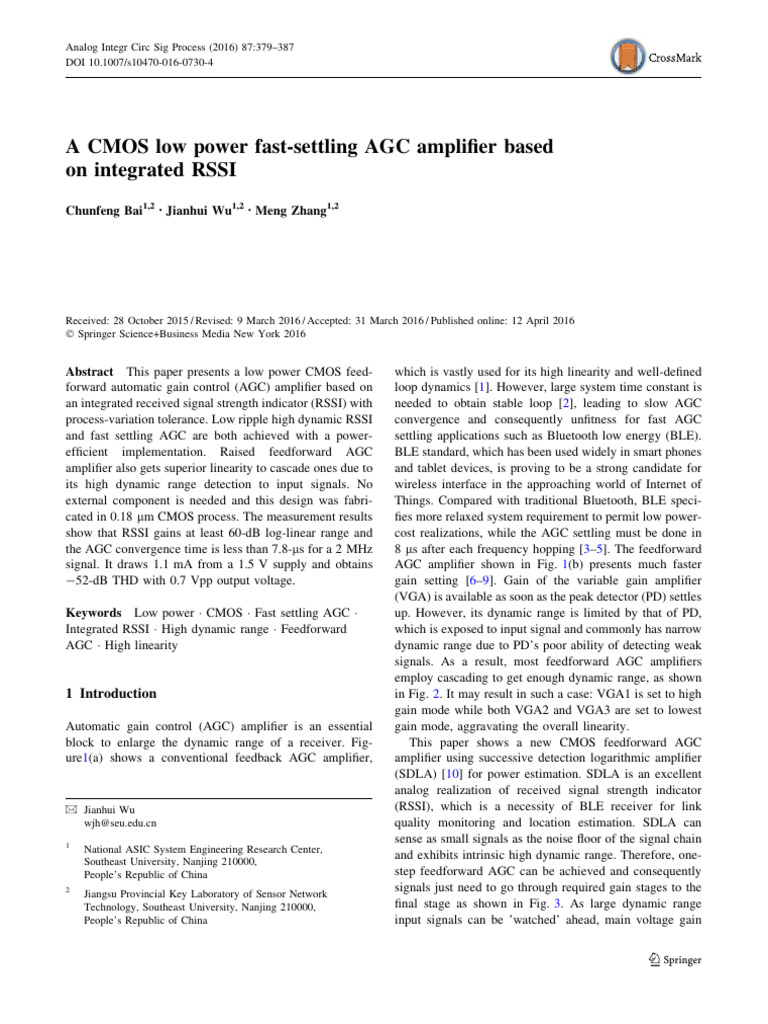 Low Power CMOS AGC Amplifier Design | PDF | Amplifier | Detector (Radio)