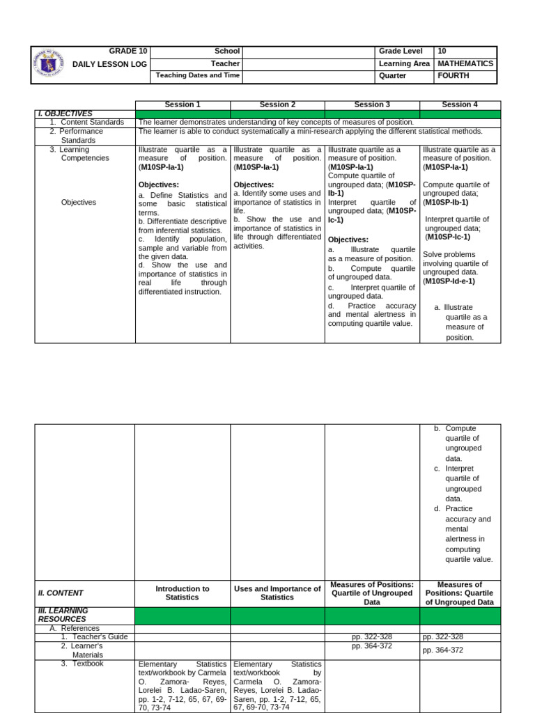 g10-dll-fourth-quarter | PDF | Quartile | Statistics