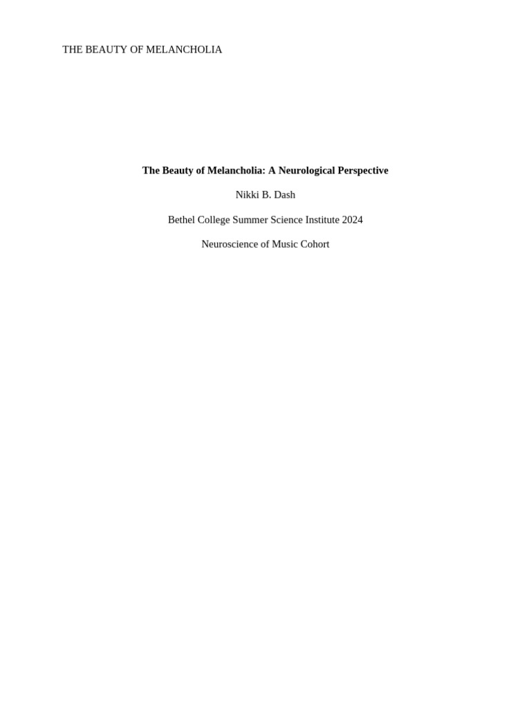 Beauty of Melancholia Neuroscience Research Article by Nikki Dash | PDF | Empathy | Emotions