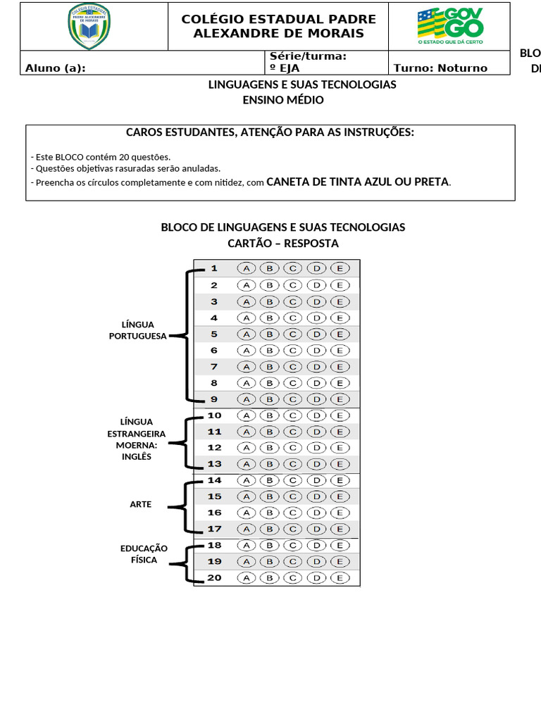 Estrutura EJA Do Simulado LINGUAGENS | PDF