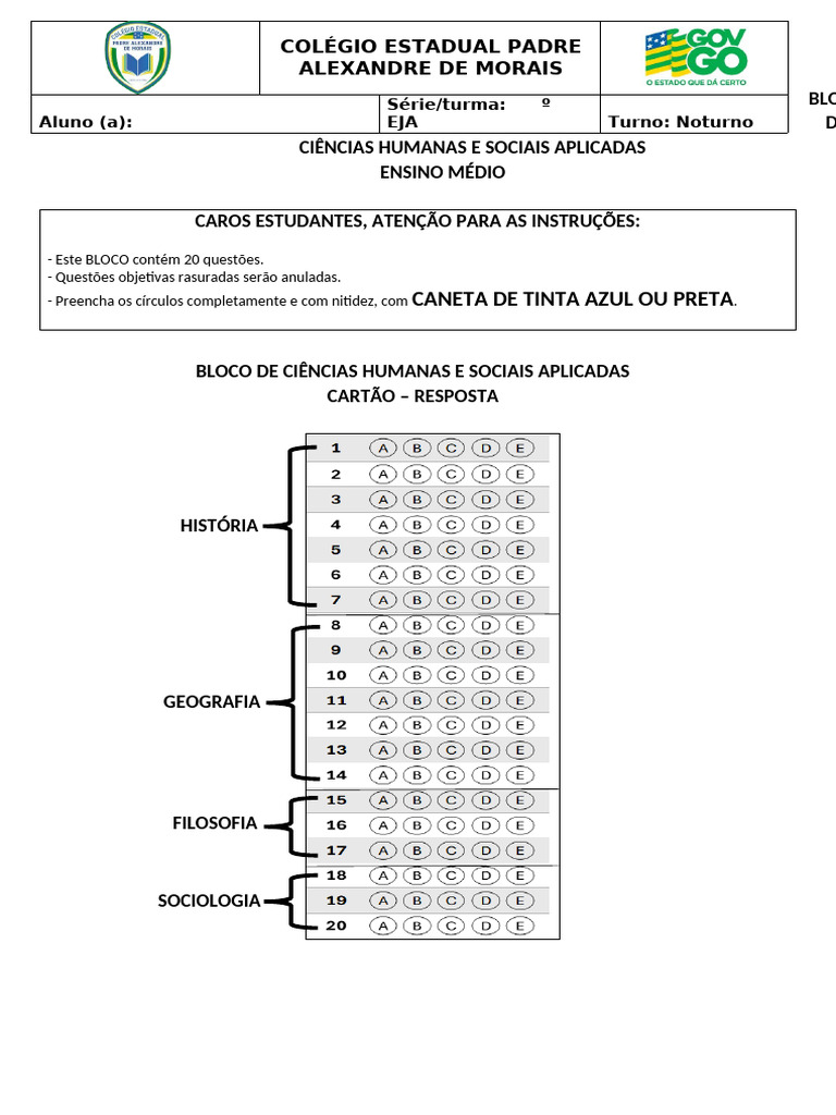Estrutura EJA Do Simulado Ciências HUMANAS | PDF