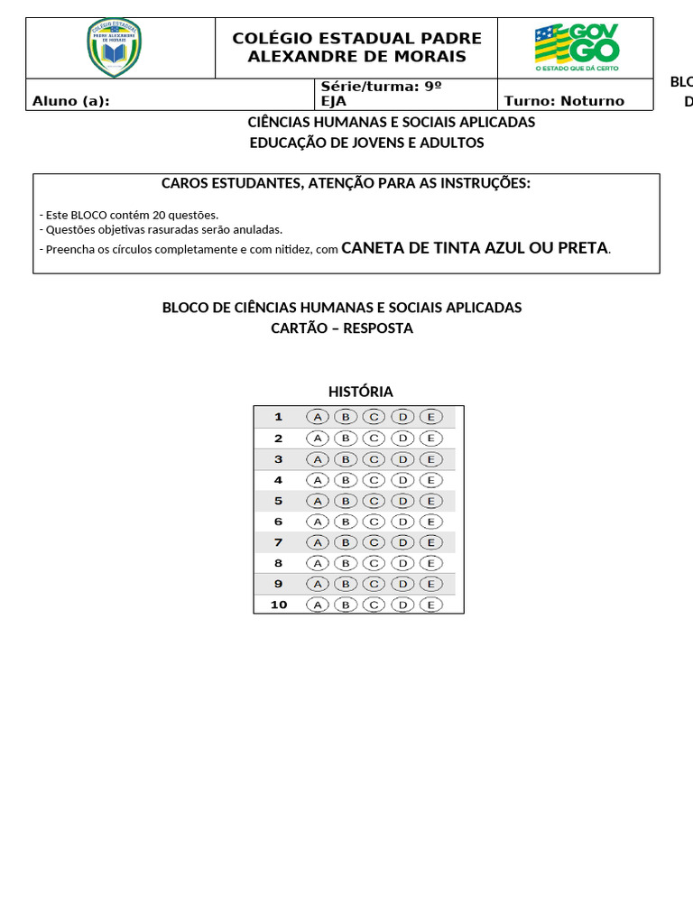 Estrutura EJA Do Simulado Ciências HUMANAS - 9º EJA | PDF | África | Europa