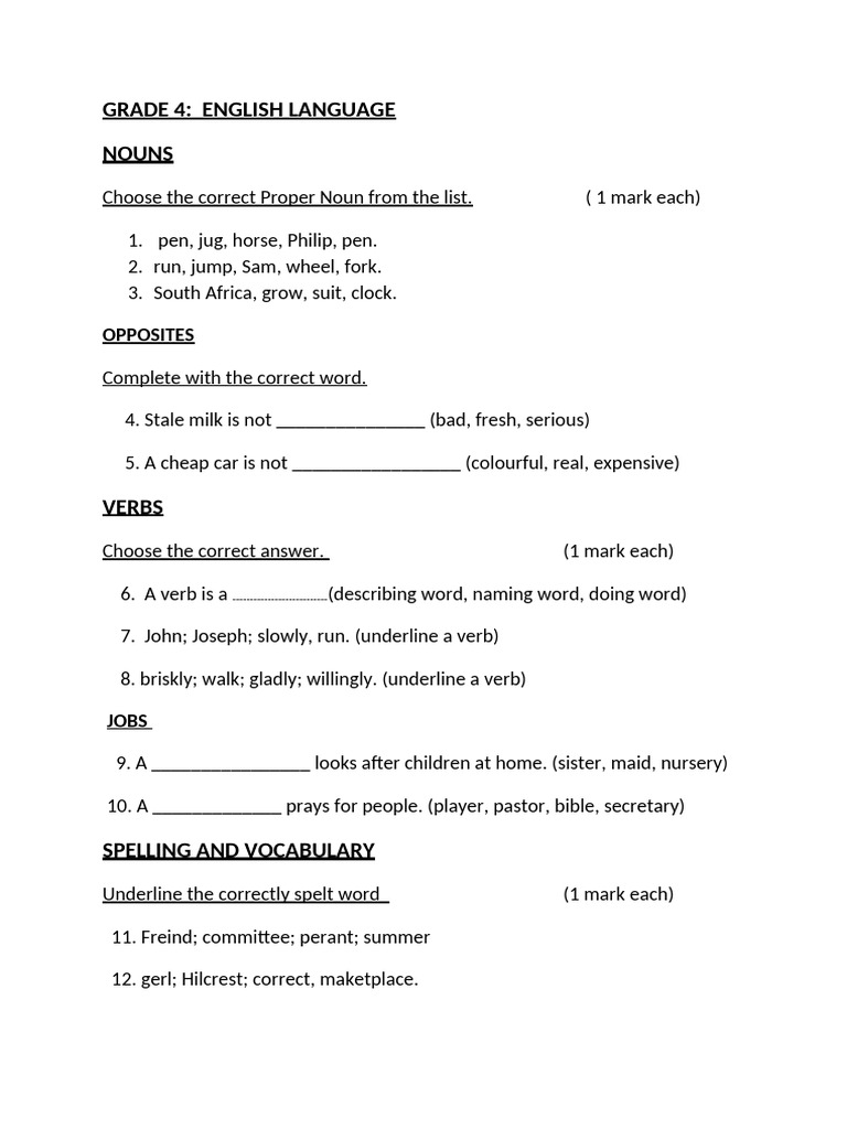 Grade 4 English Mid Year 2014-1 | PDF | Linguistics | Linguistic Typology