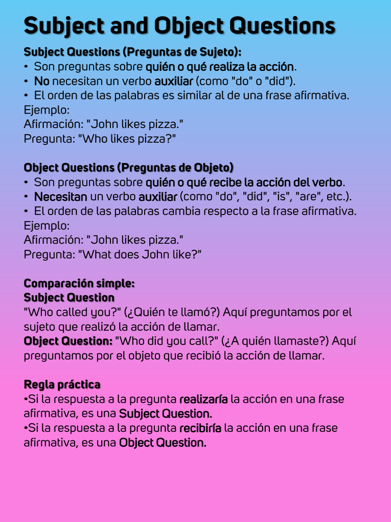 Subjec and Object Questions | PDF