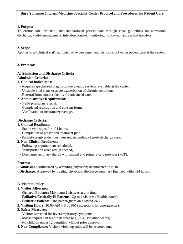 Bure Yohannes Internal Medicine Speciality Center Protocol and ...