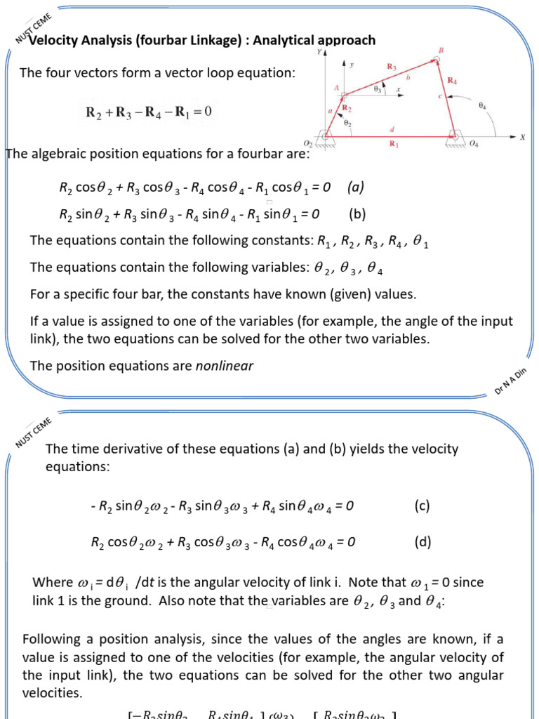 Velocity Analysis Fourbar Linkage Analytical Approach Pdf