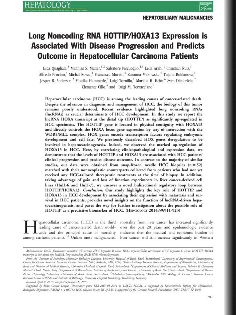 Hepatology - 2013 - Quagliata - Long noncoding RNA HOTTIP HOXA13 expression is associated with ...