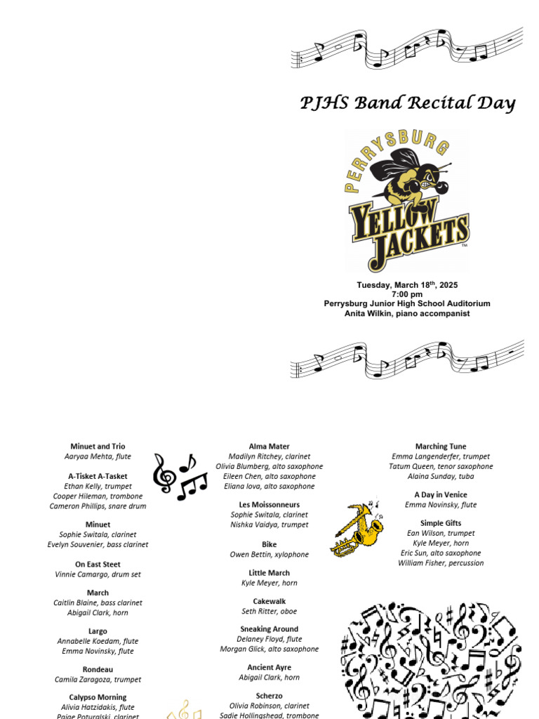 PJHS Band Recital Schedule 2025 | PDF