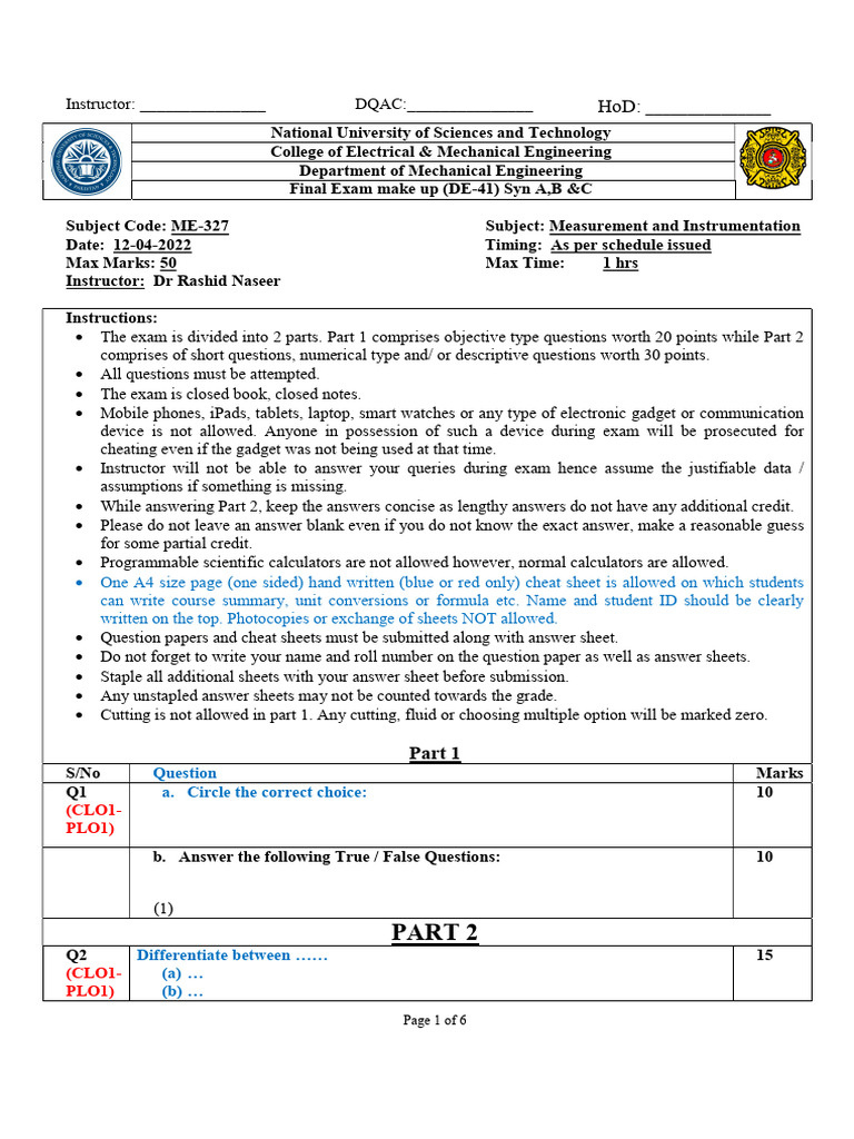 Topics and Exam Template | PDF | Measurement | Accuracy And Precision