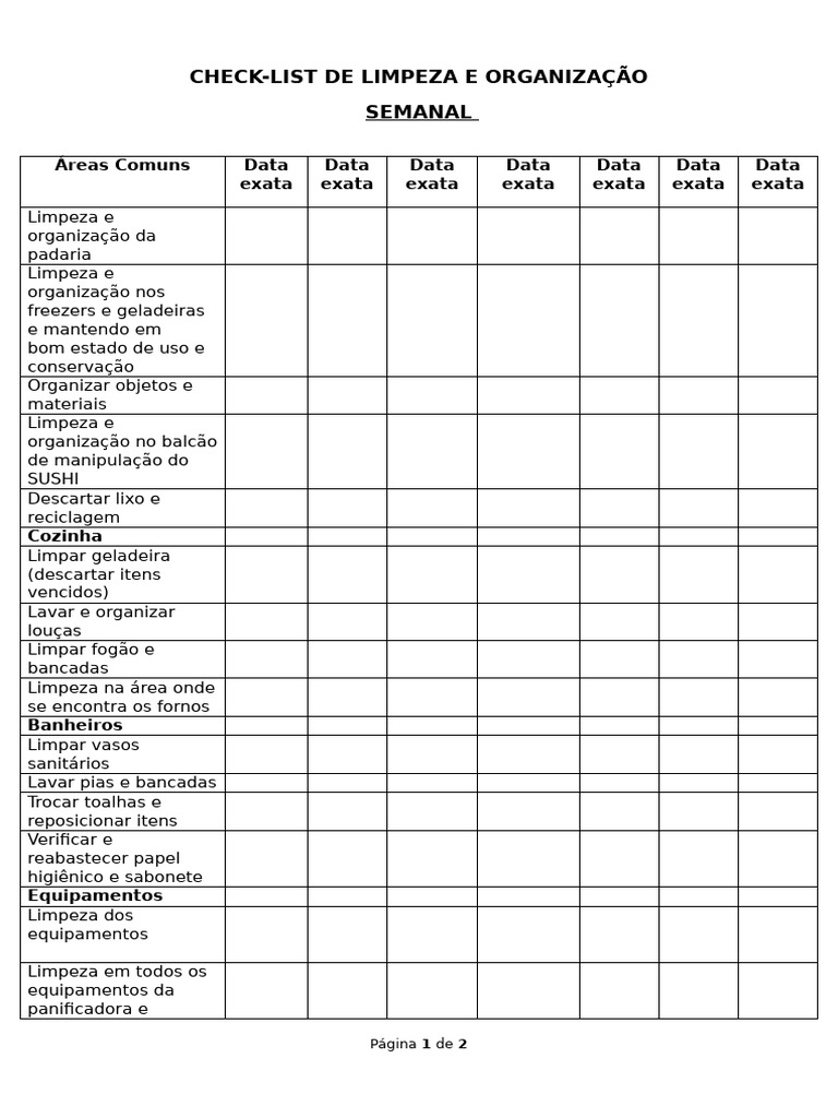 Checklist - Limpeza e Organização | PDF