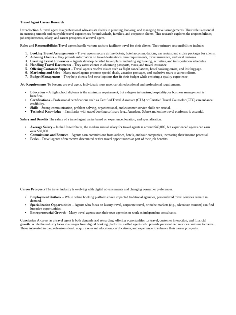 Travel Agent Career Overview and Insights | PDF | Travel Agency | Tourism