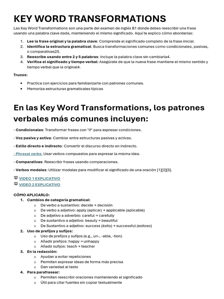 Key Word Transformations | PDF | Verbo | Palabra