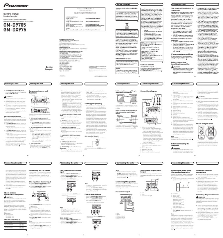 Pioneer GM-D9705 Owner's Manual | PDF | Electronics | Manufactured Goods