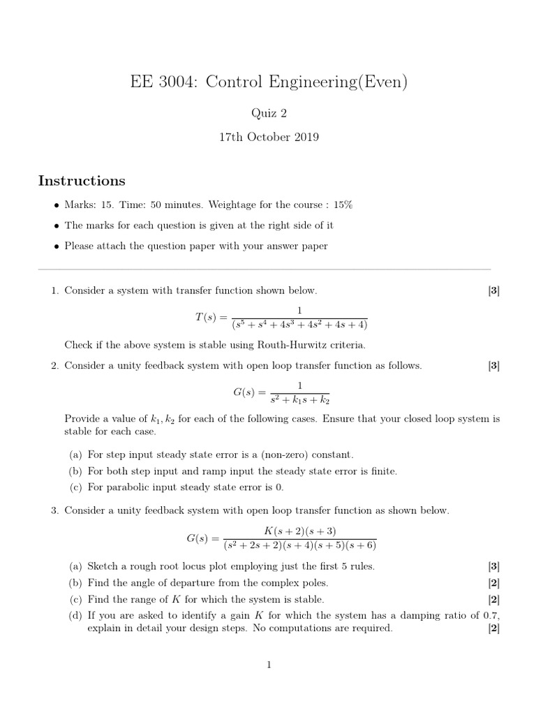 Quiz 2 Old Control Engineering | PDF