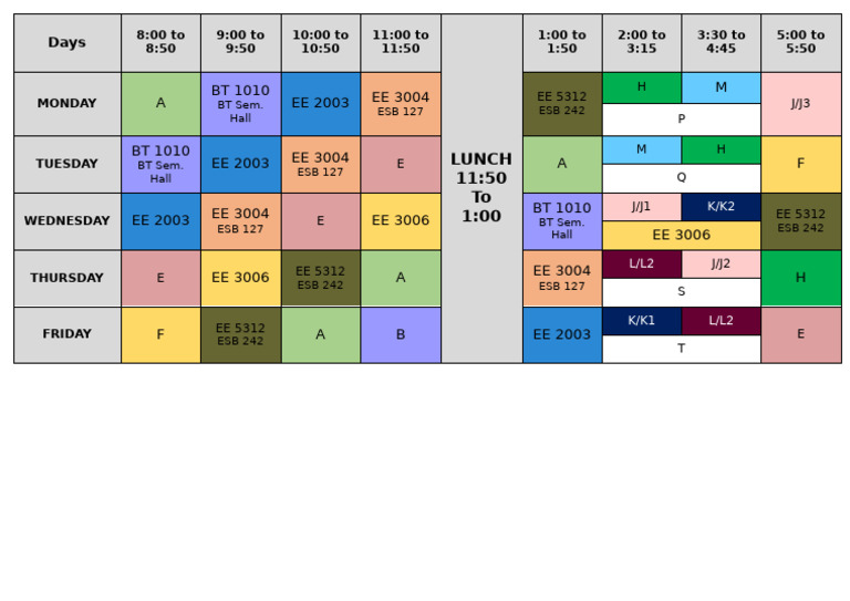 Semester 5 Timetable | PDF