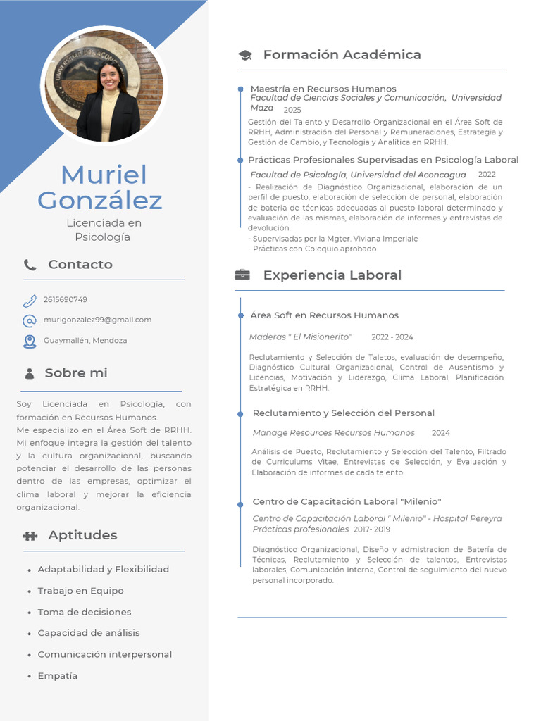 CV Muriel González RRHH | PDF | Gestión de recursos humanos | Reclutamiento