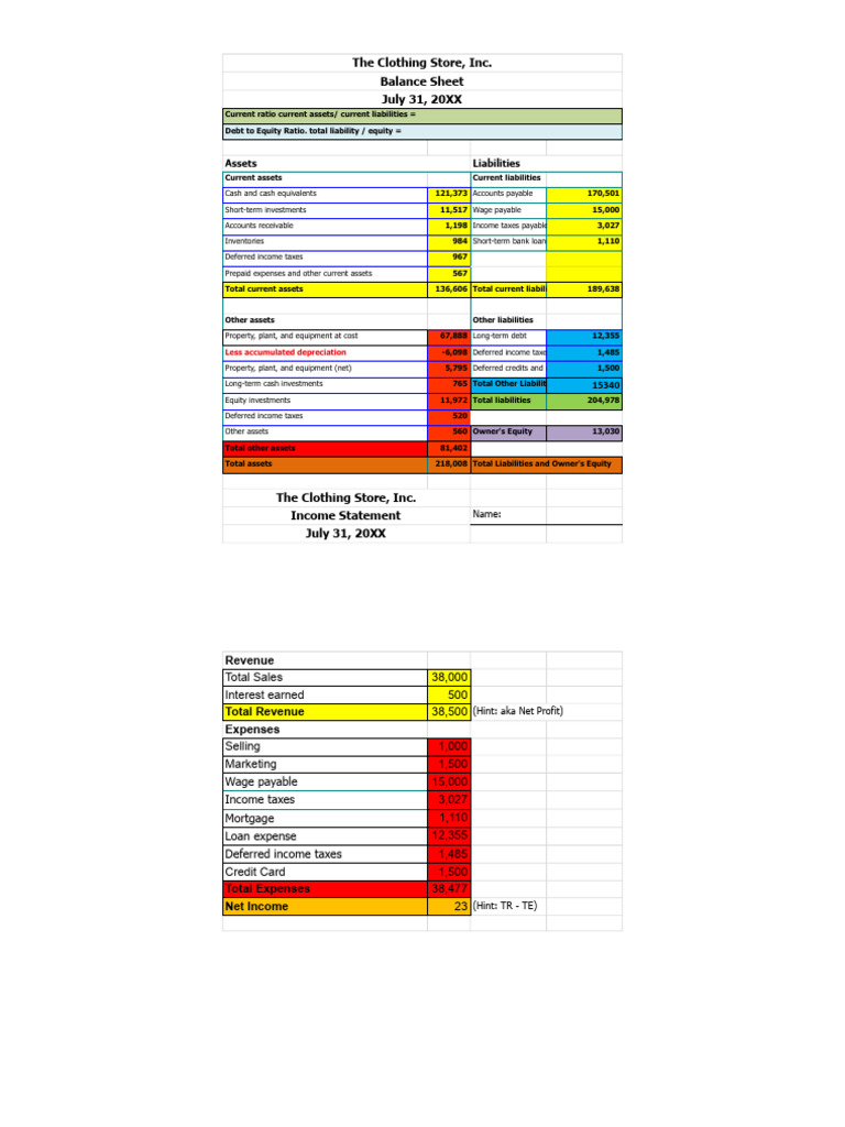 Blake - Ammons - Balance Sheet and Income Statement - Sheet1 | PDF ...