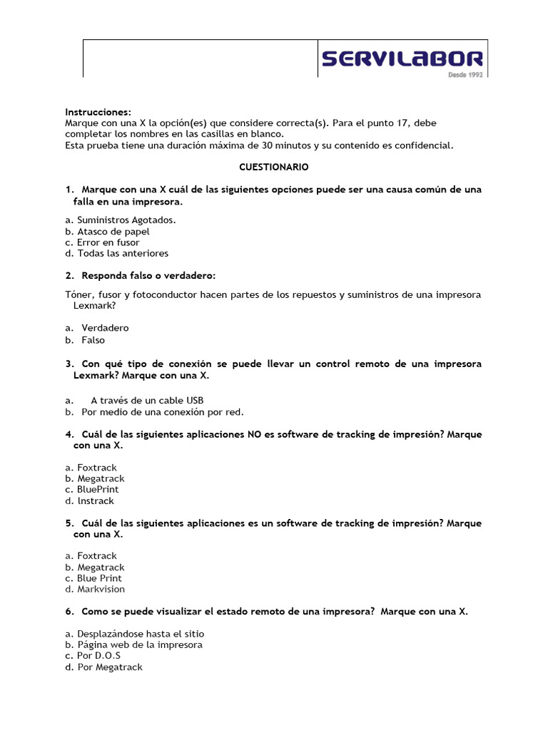 Prueba Tecnica | PDF | Impresora (Computación) | Servidor (Computación)