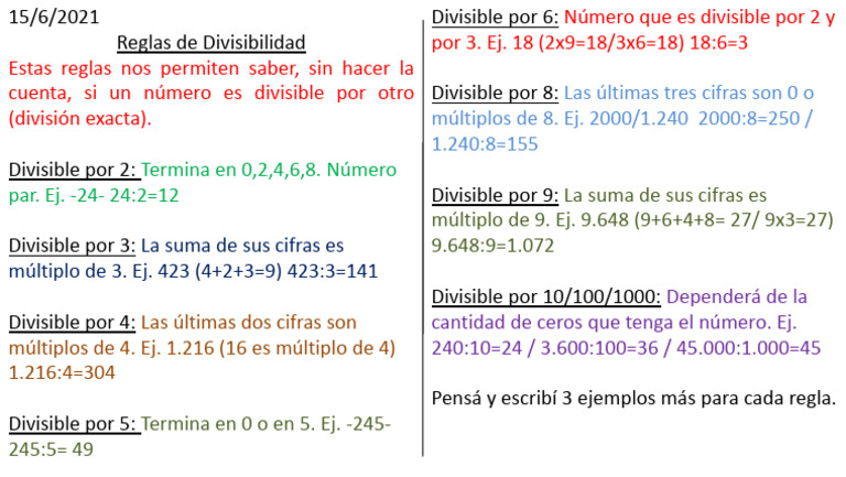 Reglas de Divisibilidad y Ejemplos | PDF