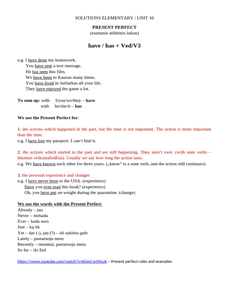Present Perfect Tense Overview | PDF