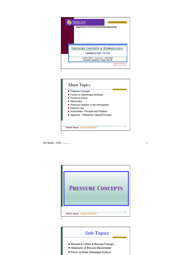 Hydro slides 2 | PDF | Pressure | Pressure Measurement