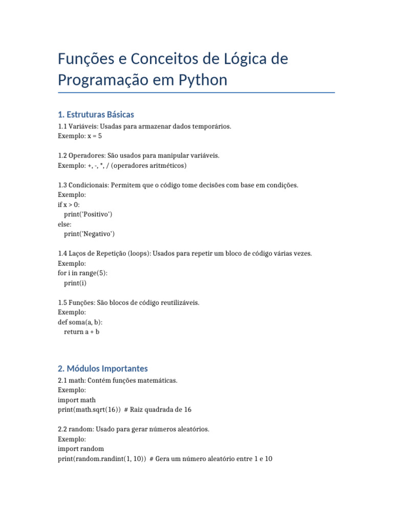 Funcoes Logica Programacao Python | PDF