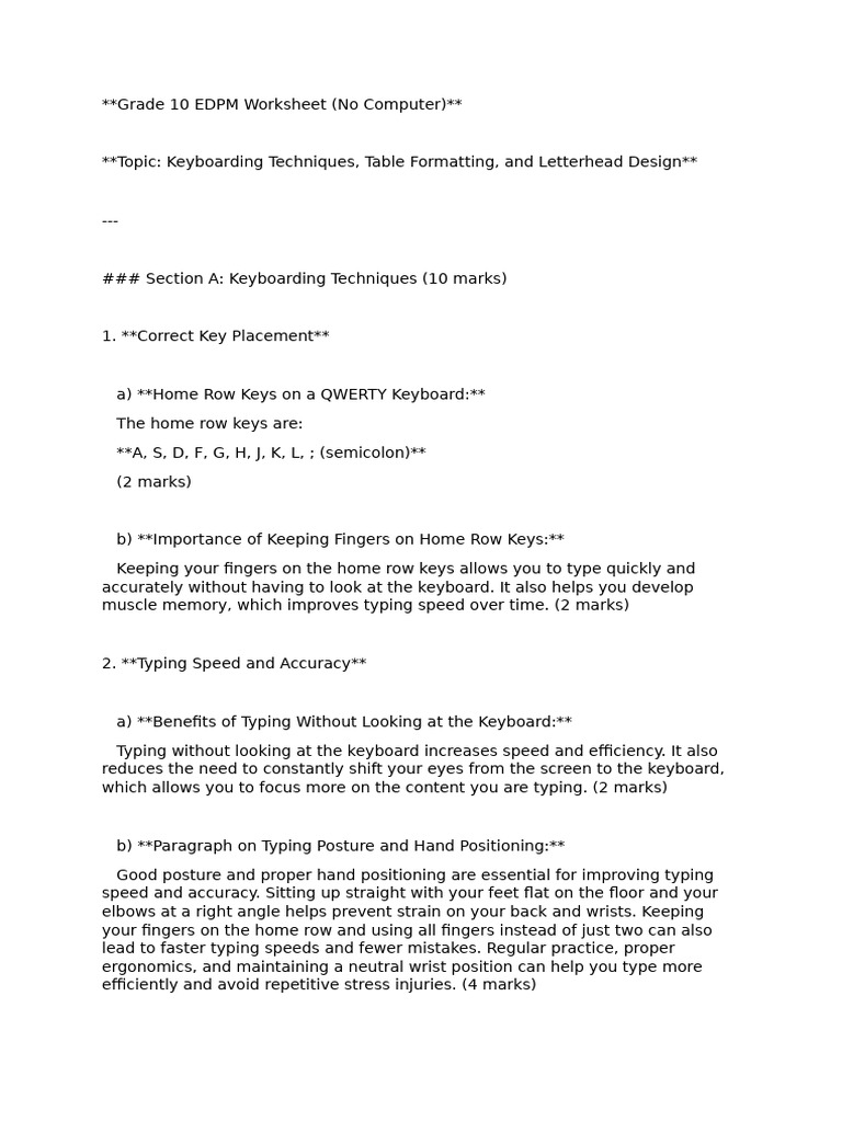 Grade 10 EDPM Worksheet Answers | PDF | Text