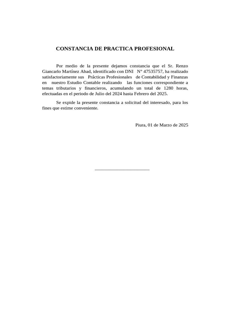 Constancia de Practica Profesional | PDF