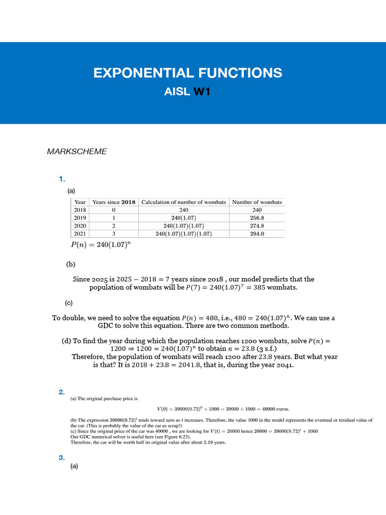 AISL Exponential Functions w1 (MS) | PDF
